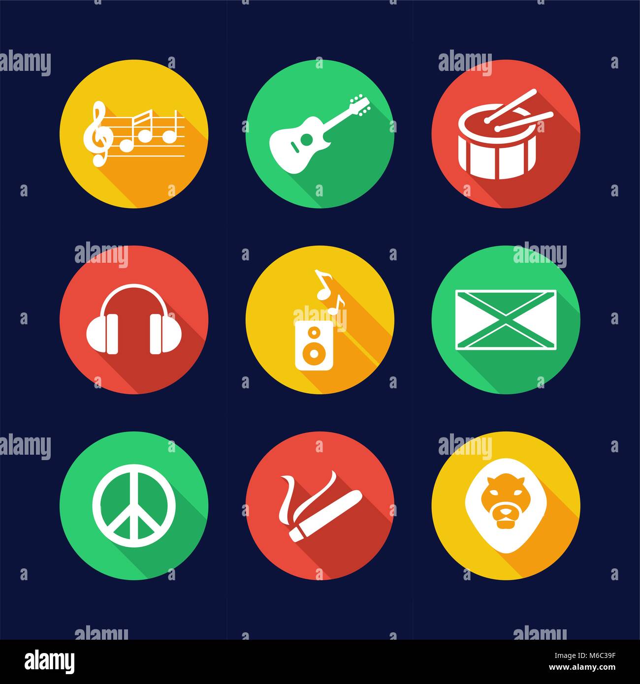 Reggae Icons Flat Design Circle Stock Vector Image & Art - Alamy