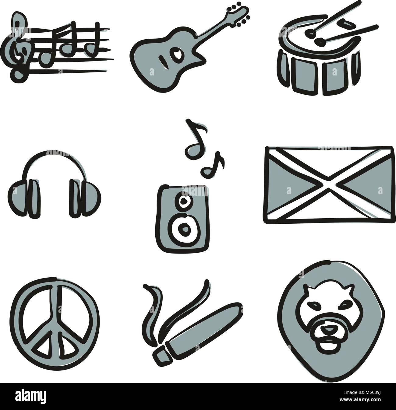 Reggae Icons Freehand 2 Color Stock Vector Image & Art - Alamy