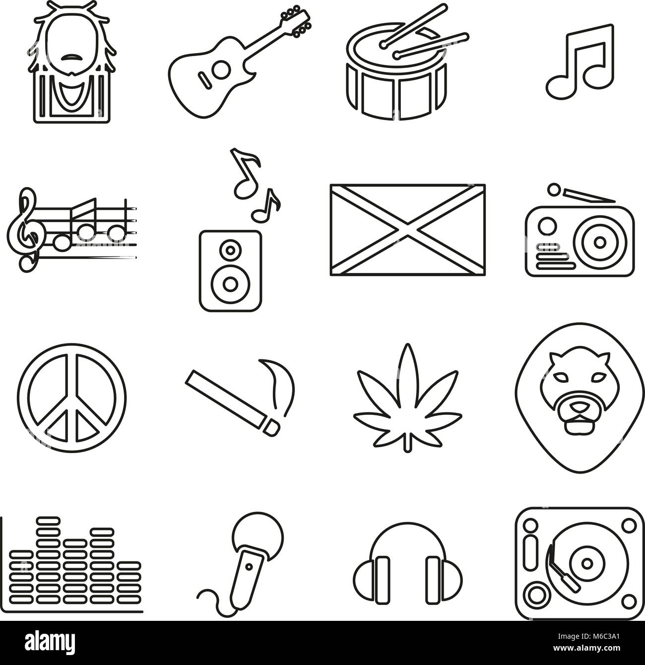 Reggae Music & Culture Icons Thin Line Vector Illustration Set Stock ...