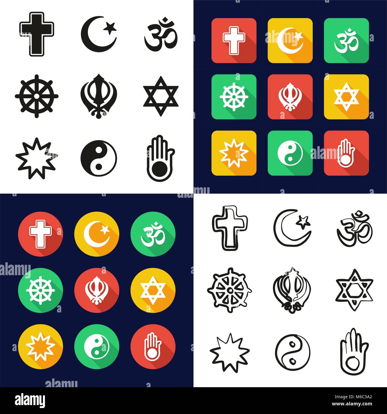 Religion All in One Icons Black & White Color Flat Design Freehand Set ...