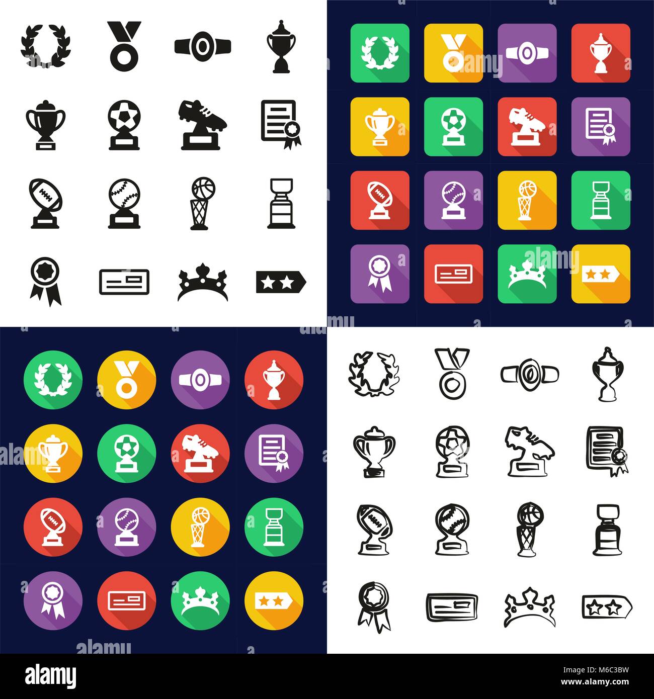 Reward Or Prize All in One Icons Black & White Color Flat Design ...