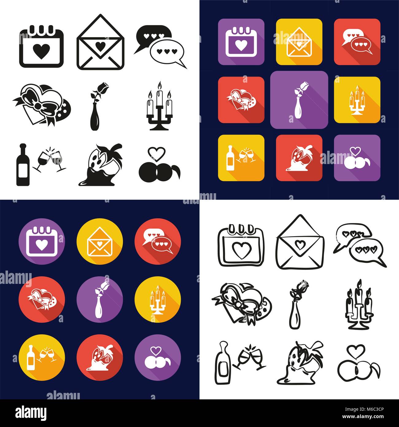 Romantic All in One Icons Black & White Color Flat Design Freehand Set Stock Vector Image & Art ...
