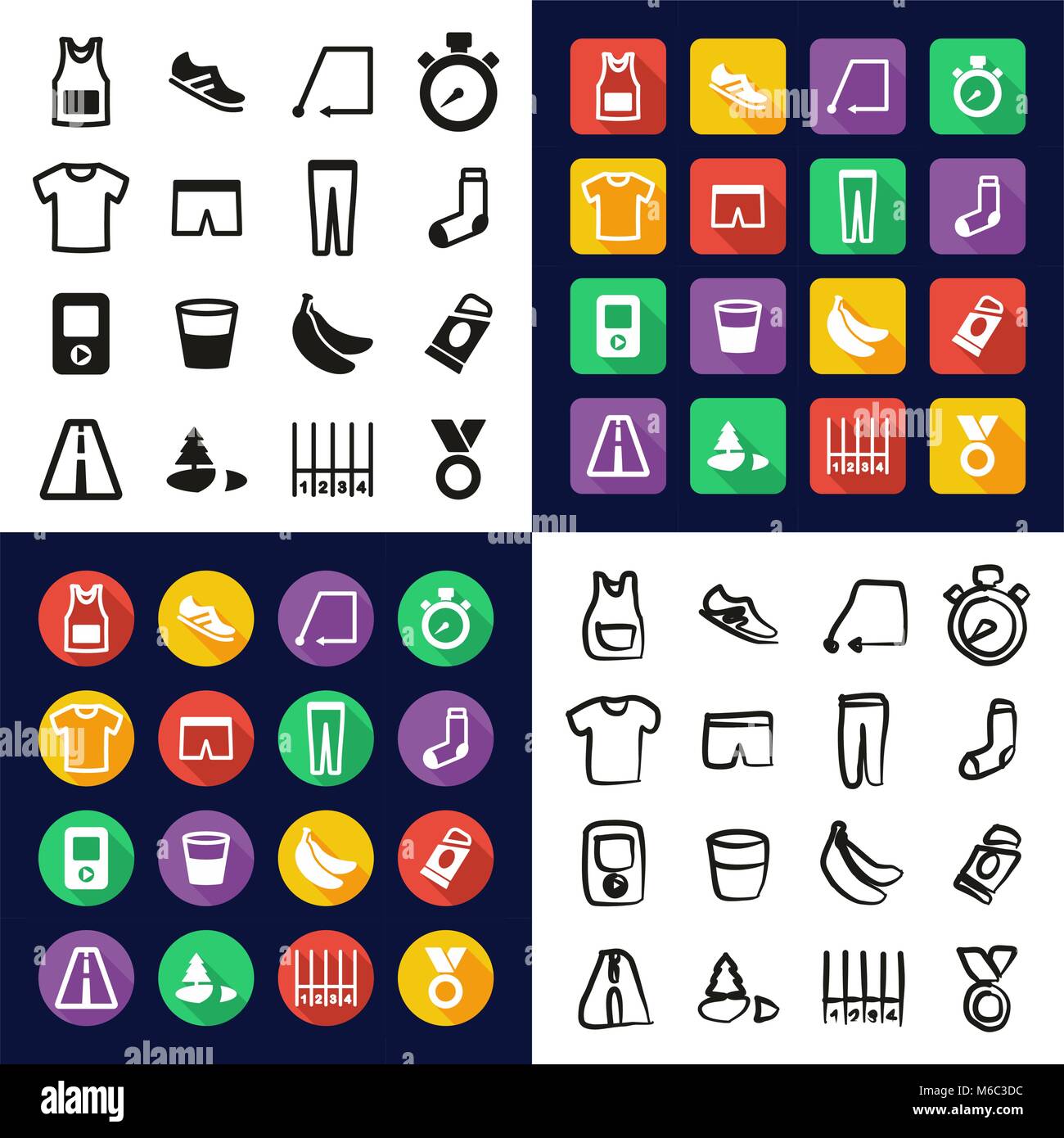 Running All in One Icons Black & White Color Flat Design Freehand Set Stock Vector Image & Art ...