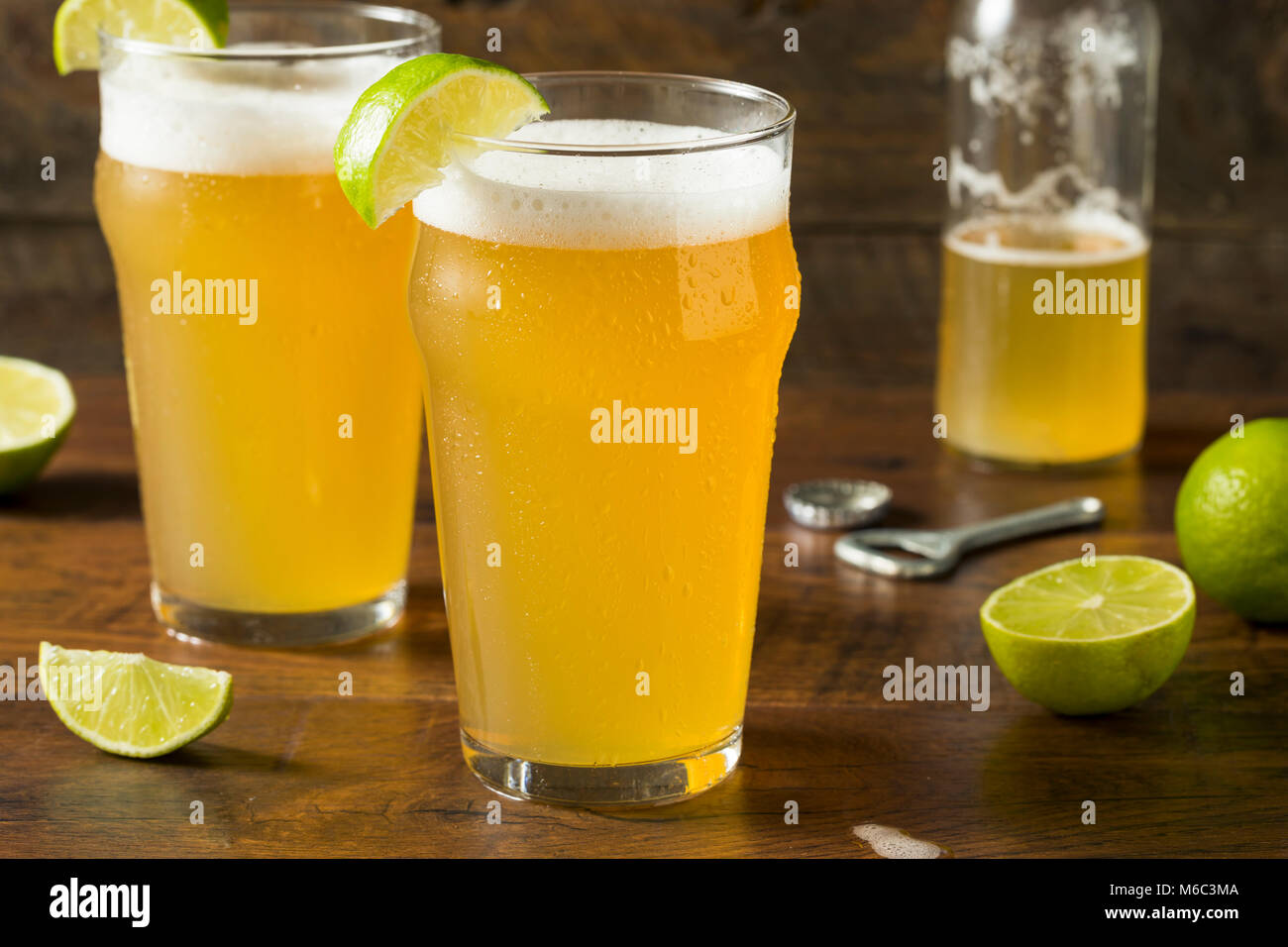 Alcoholic Refreshing Mexican Beer with Lime in a Pint Glass Stock Photo ...