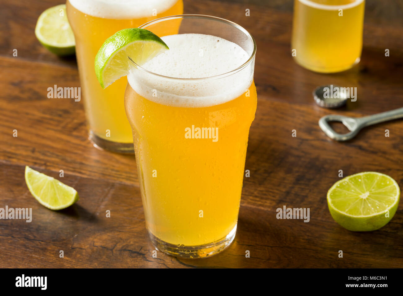 Alcoholic Refreshing Mexican Beer with Lime in a Pint Glass Stock Photo ...