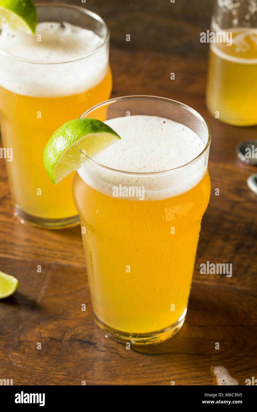 Alcoholic Refreshing Mexican Beer with Lime in a Pint Glass Stock Photo ...