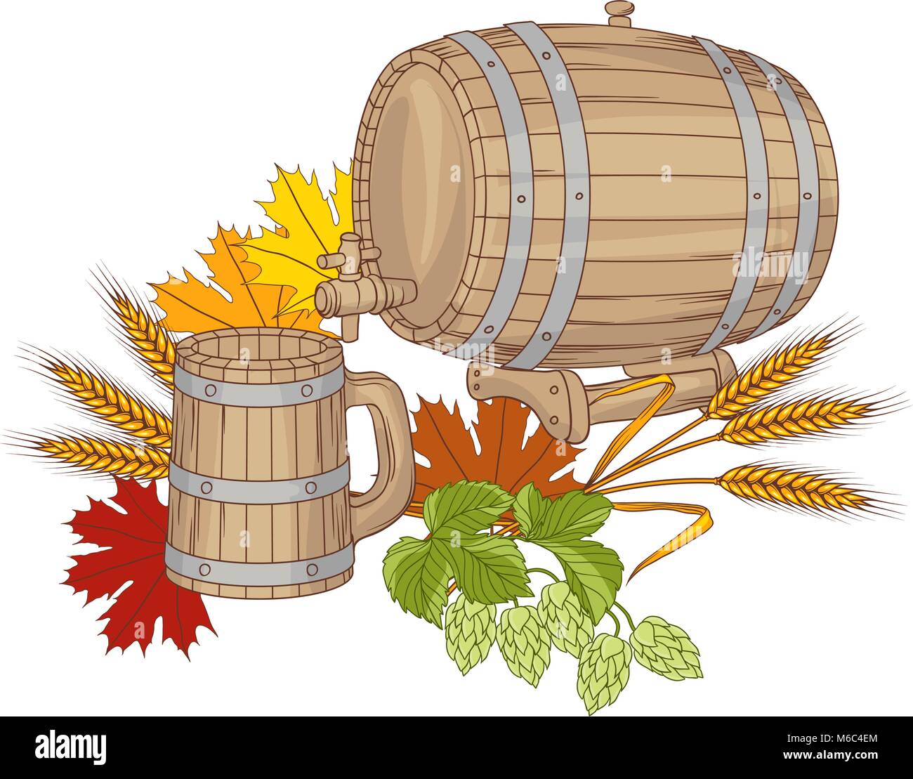 Vector illustration of a barrel mug wheat hops Stock Vector Image & Art ...