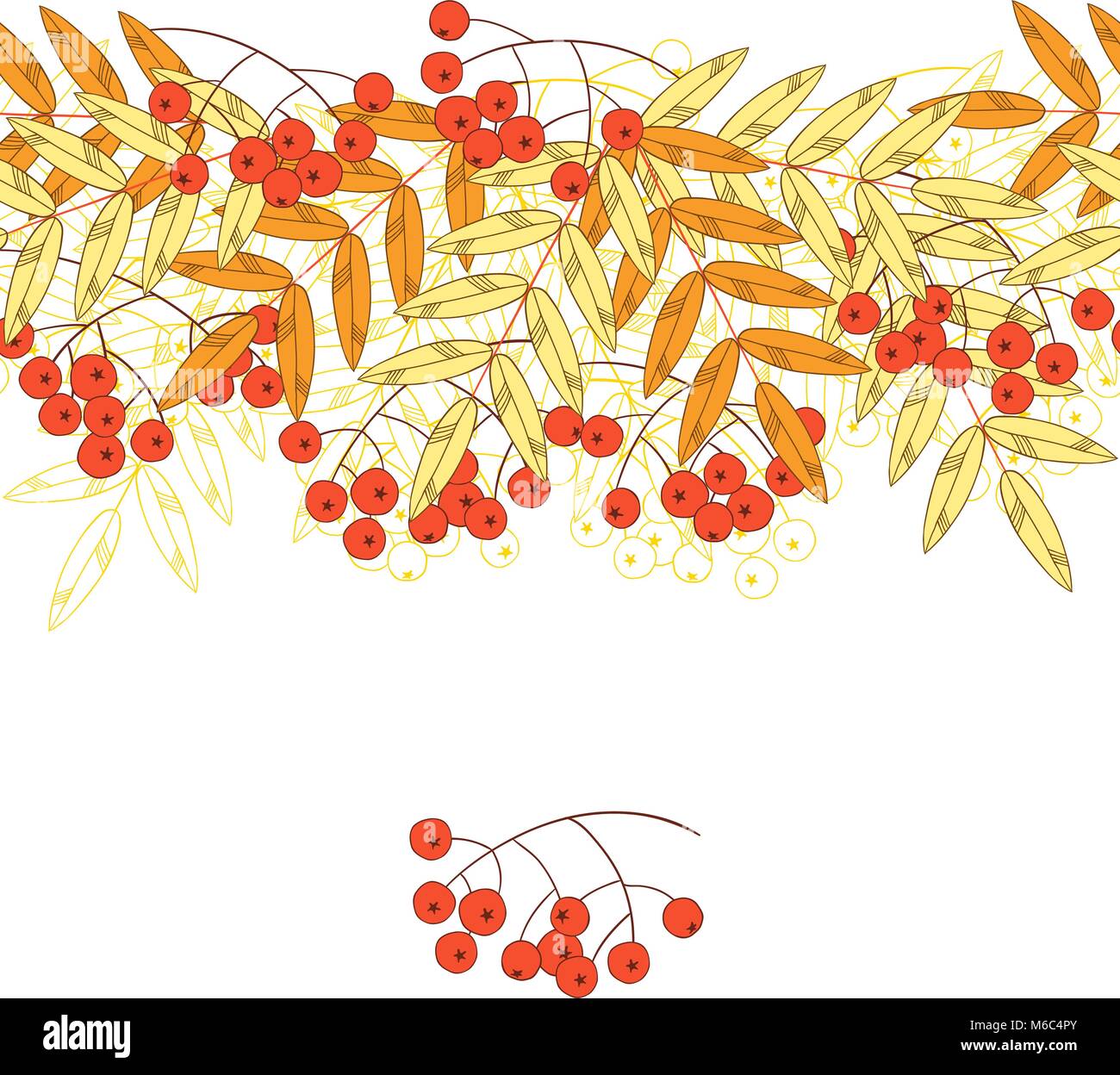 Autumnal seamless background with rowanberry and leaves Stock Vector ...