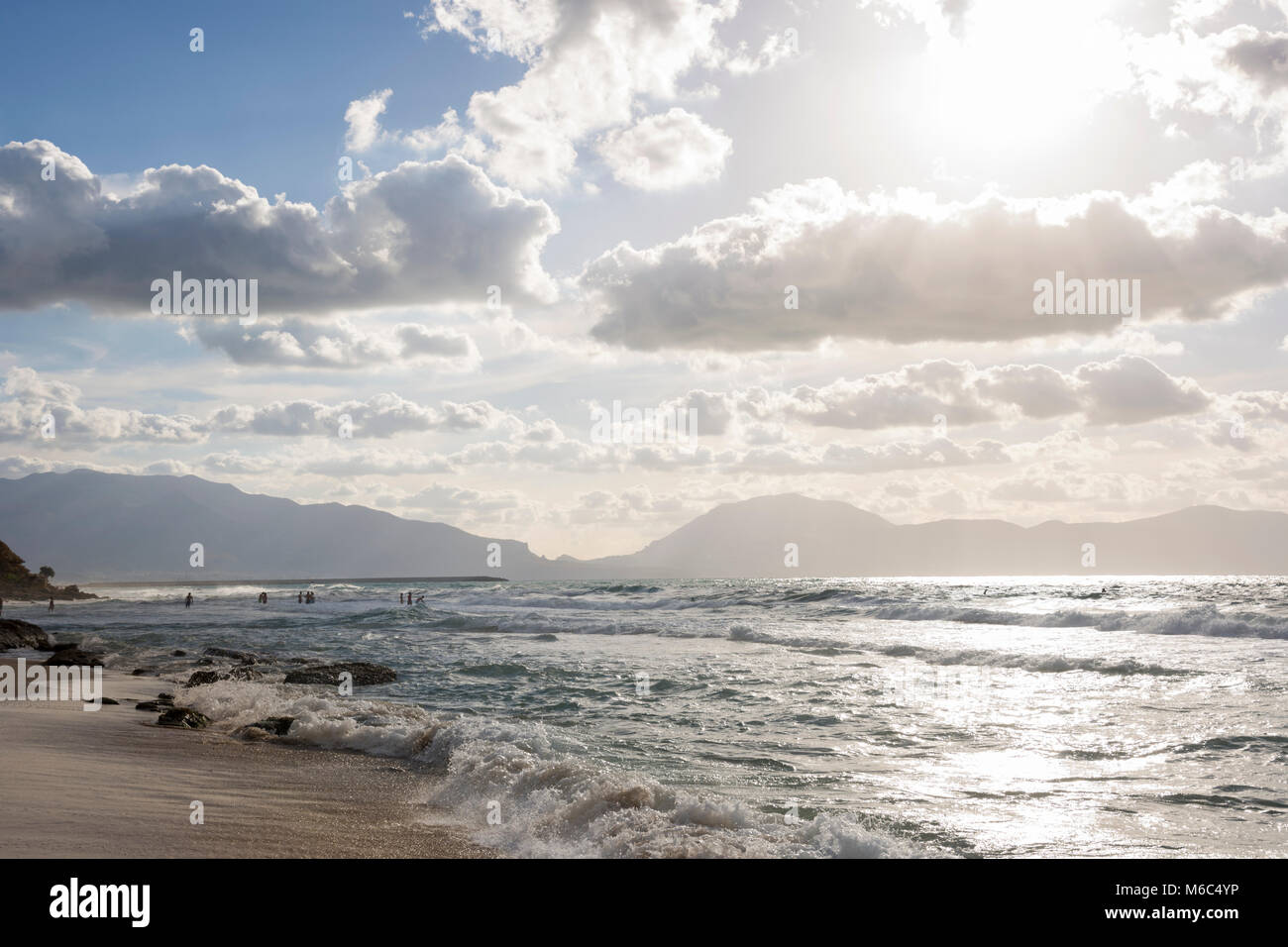 crystal clear sea and frothy waves on the beaches of Palermo in Sicily ...