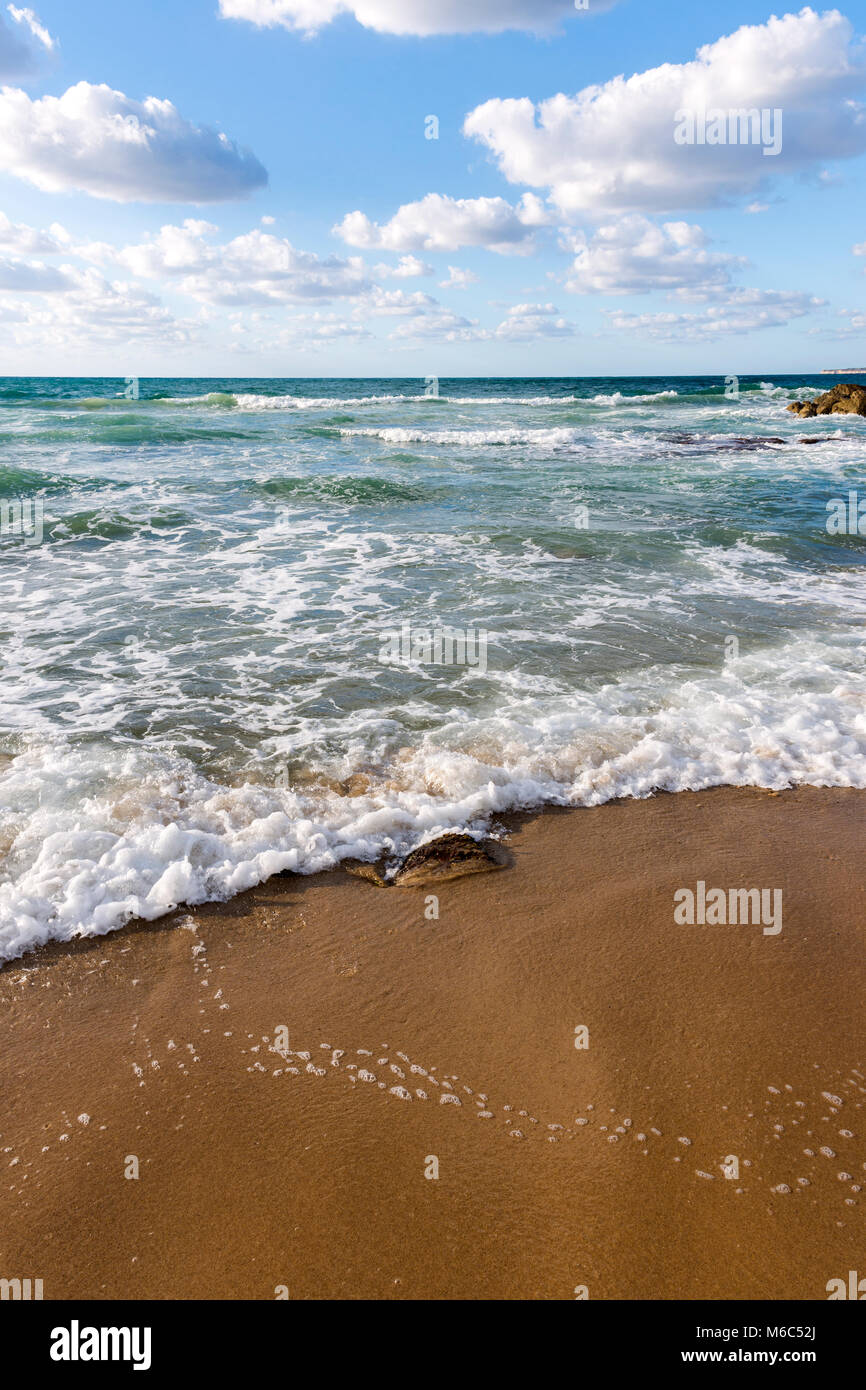 crystal clear sea and frothy waves on the beaches of Palermo in Sicily ...