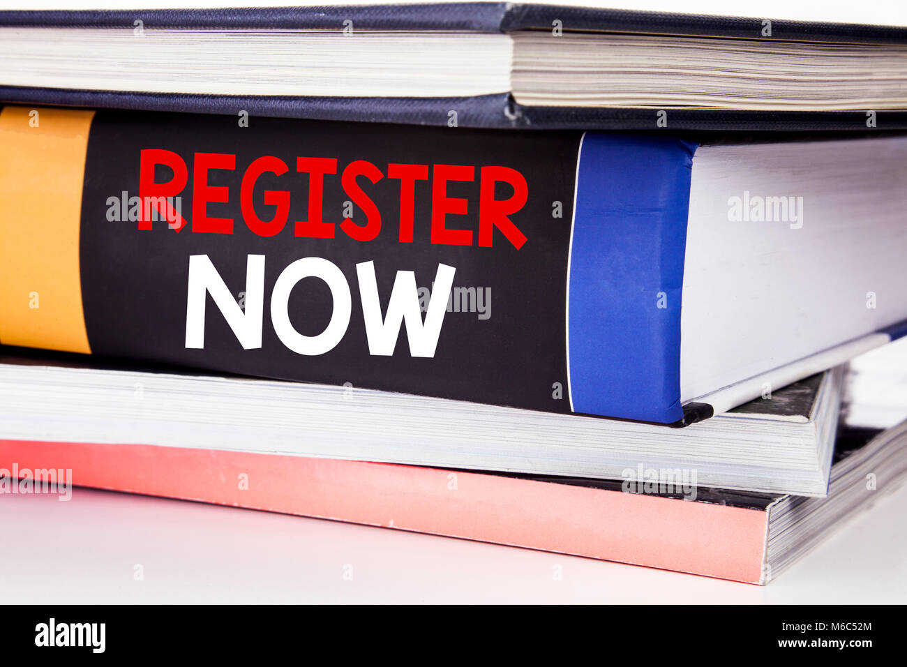 Hand writing text caption inspiration showing Register Now. Business ...