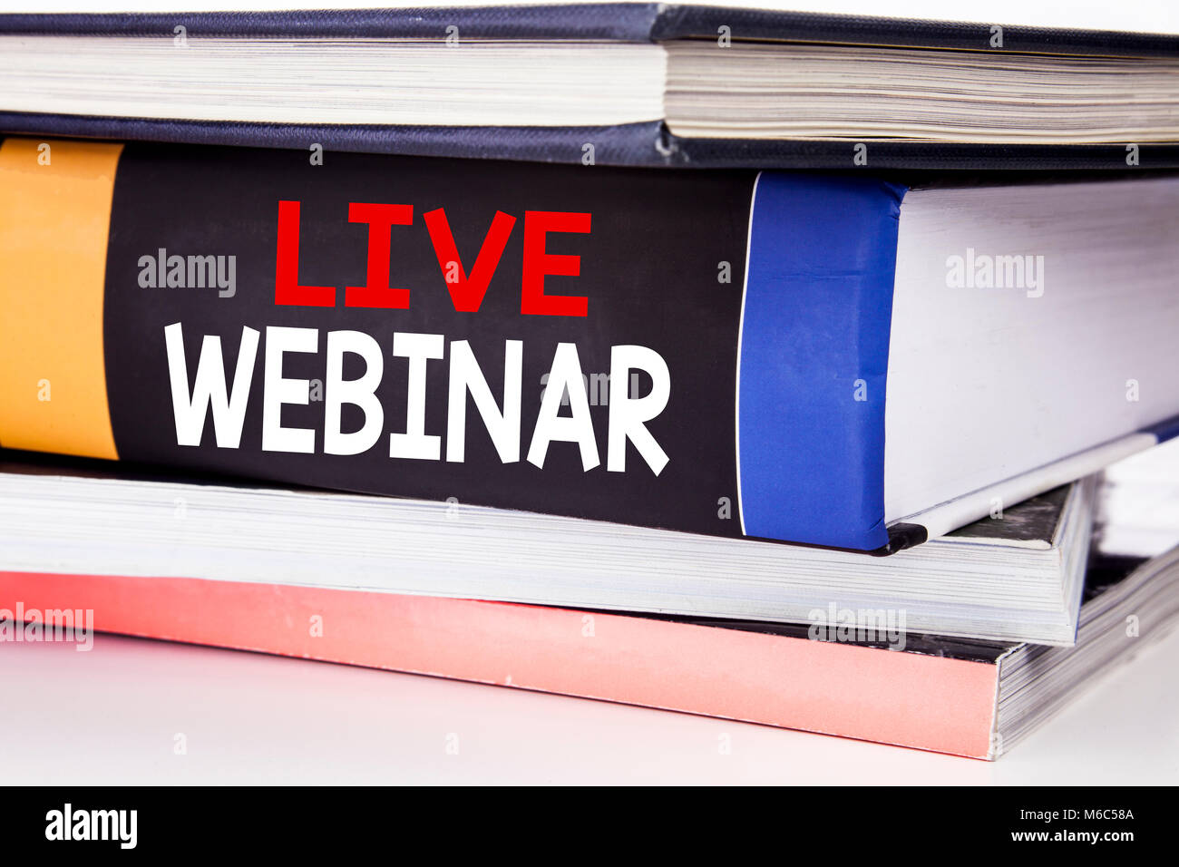Hand writing text caption inspiration showing Live Webinar. Business ...