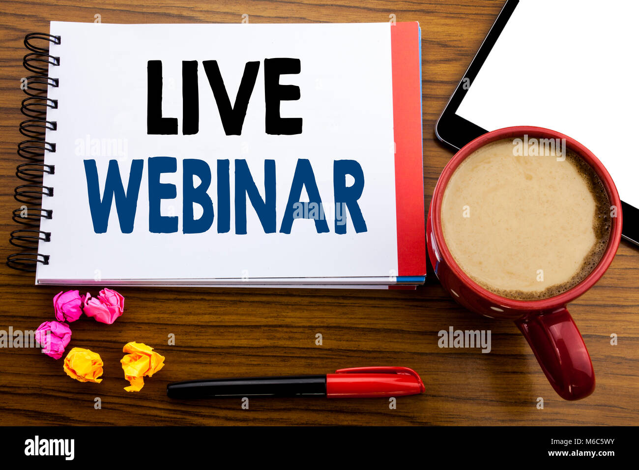 Handwritten text showing Live Webinar. Business concept writing ...