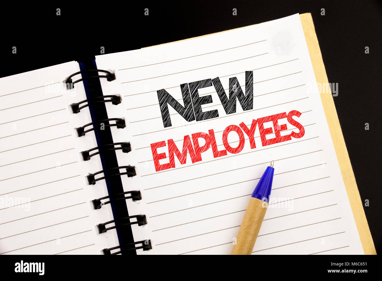 Handwriting Announcement text showing New Employees. Business concept ...