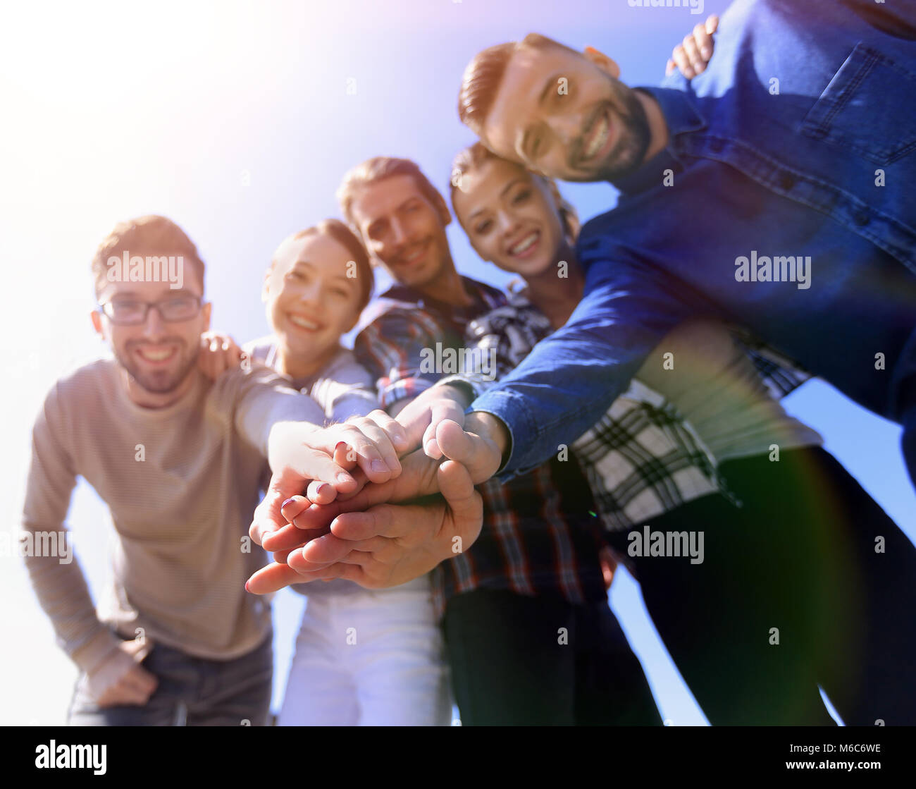 College Students Teamwork Stacking Hand Concept Stock Photo - Alamy