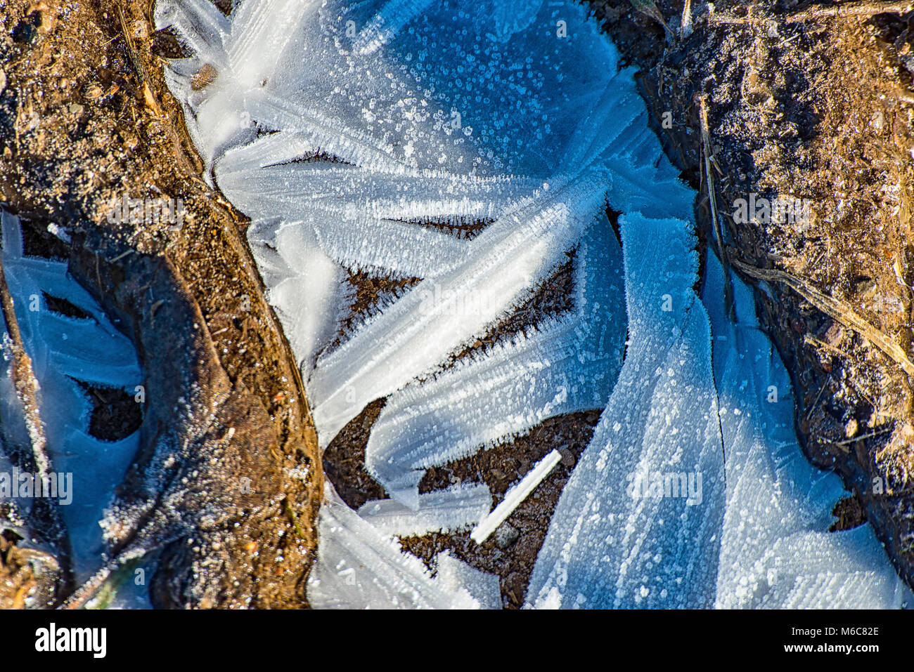 A big Ice puddle on the way Stock Photo - Alamy