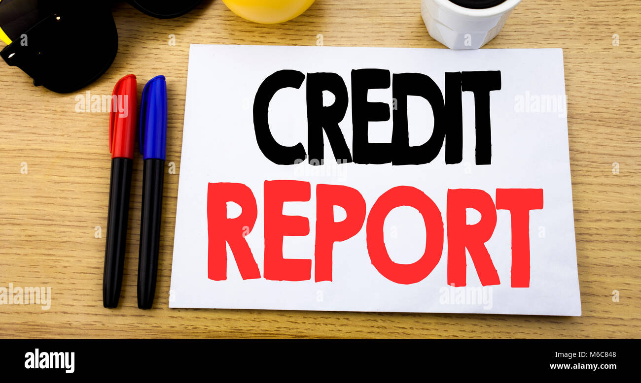 Handwritten text caption showing Credit Report. Business concept ...