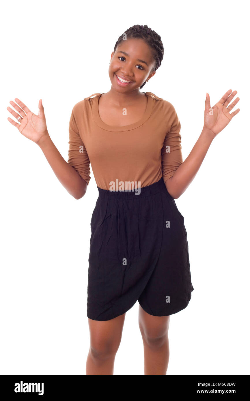 Happy african girl isolated on white background Stock Photo - Alamy