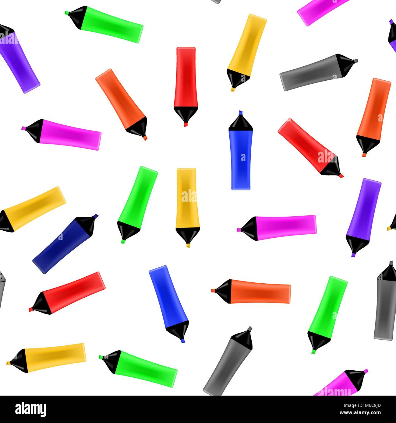 Colorful Markers Seamless Pattern Isolated on White. Set of Colored ...