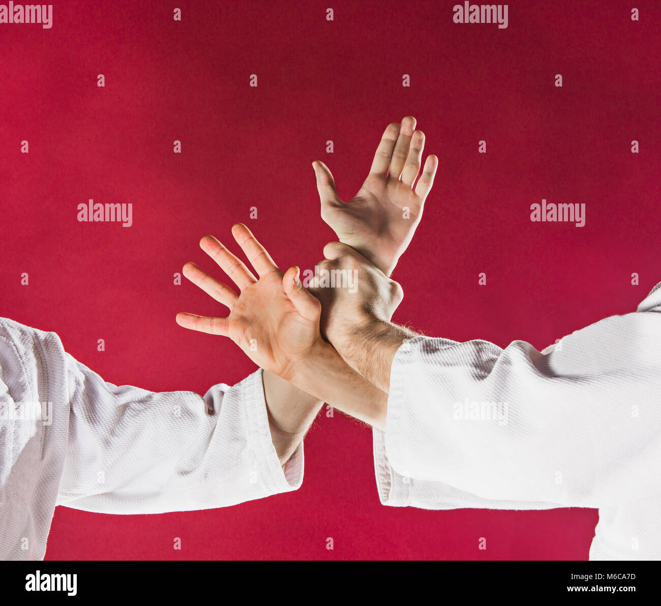 Two men fighting at Aikido training in martial arts school Stock Photo ...