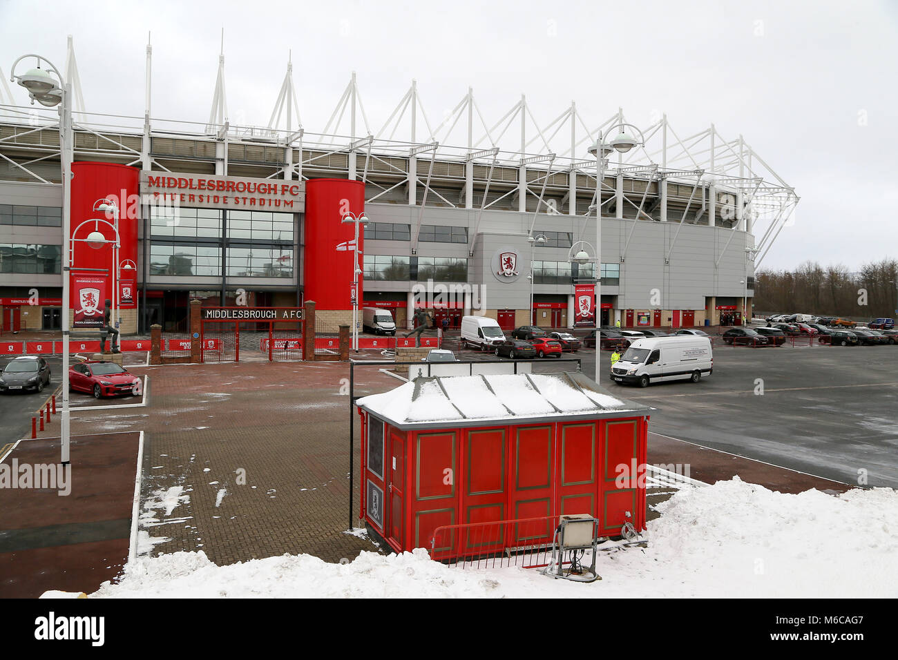 Snow outside Middlesbrough's Riverside Stadium before the Sky Bet ...