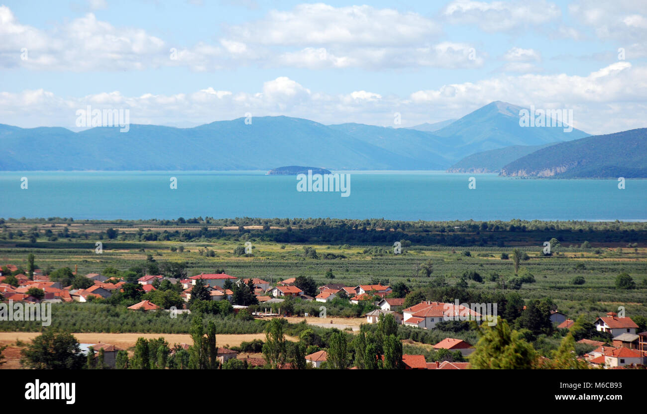 Picture of a Lake Prespa, Macedonia with island Golem Grad Stock Photo ...