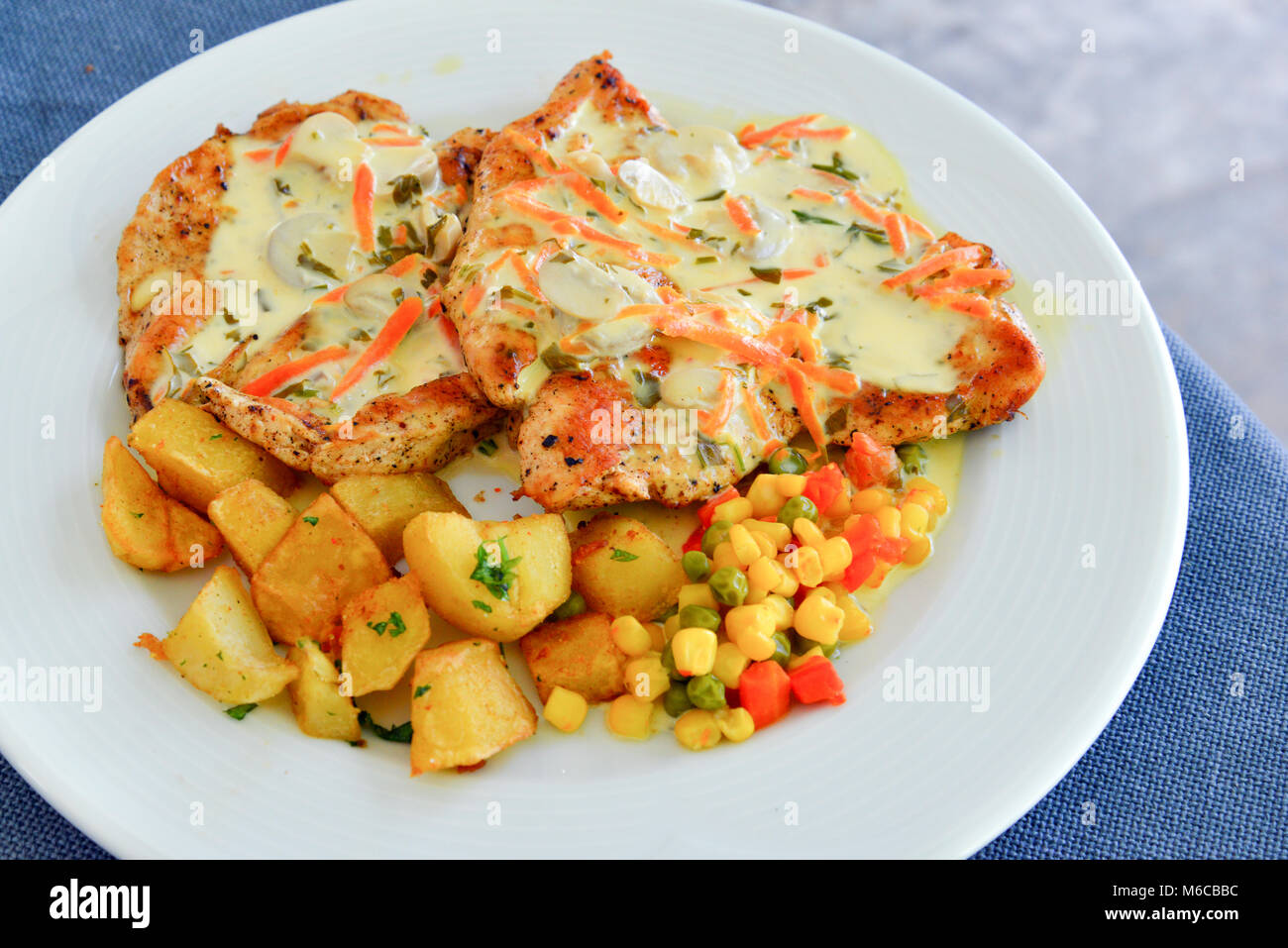 Picture of a Grilled garnish chicken steaks Stock Photo - Alamy