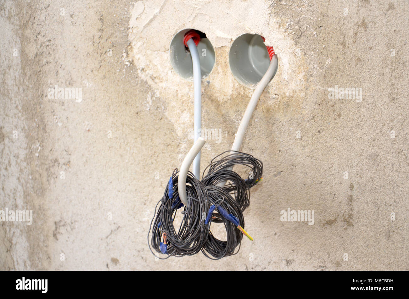 Piocture of a Installing power outlets. Power sockets on initial stage ...