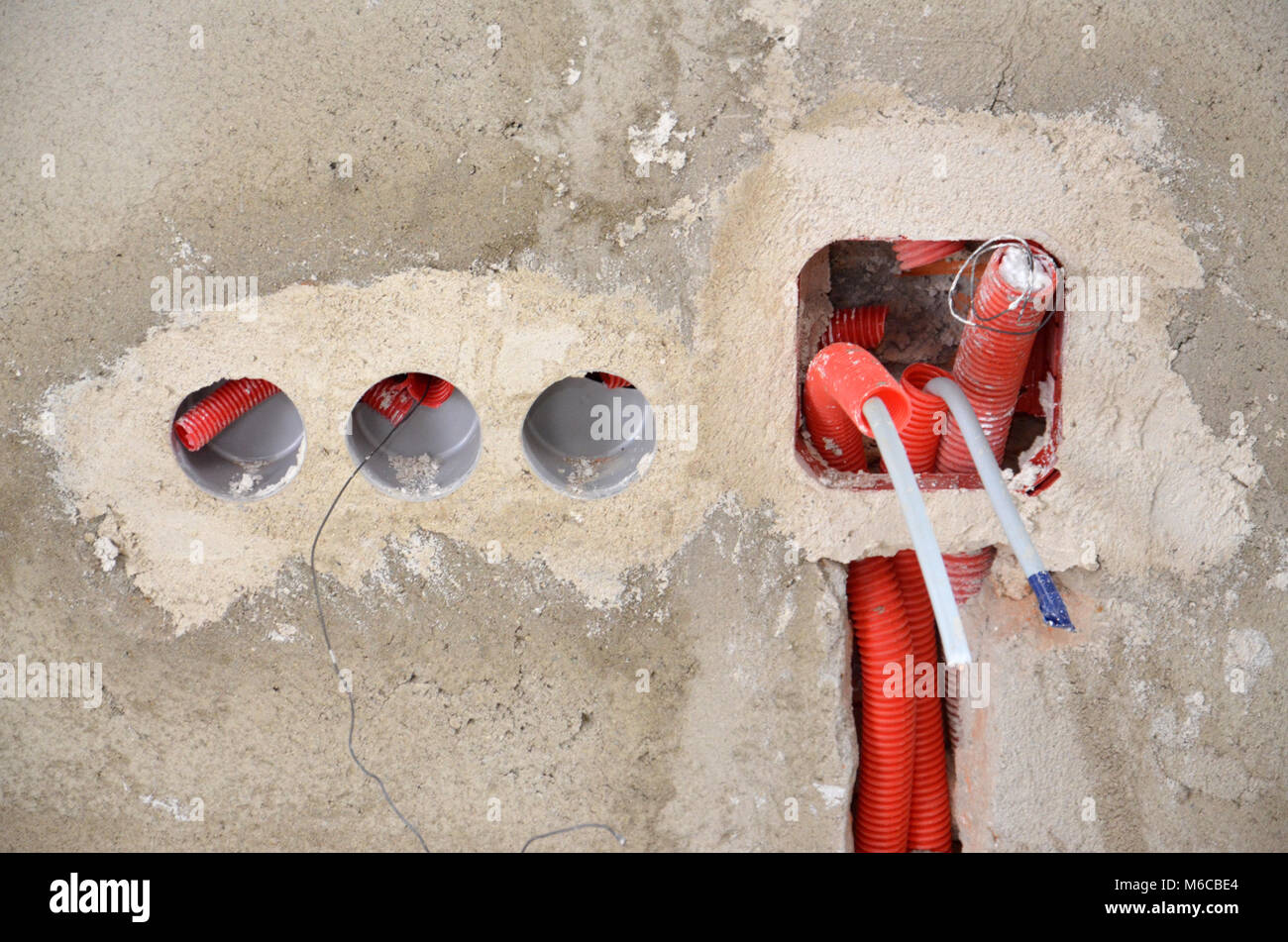 Piocture of a Installing power outlets. Power sockets on initial stage ...