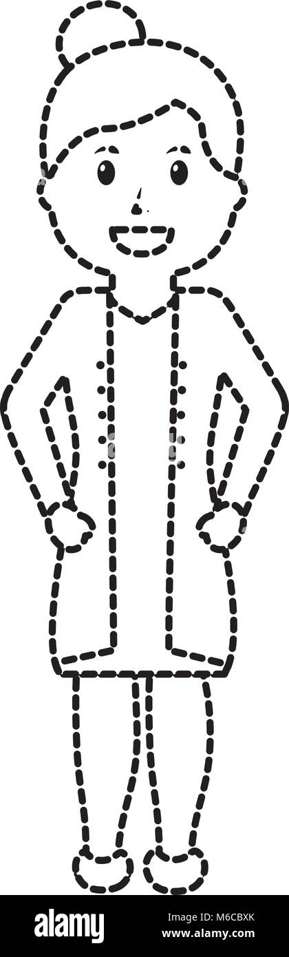 happy woman icon image vector illustration design black dotted line ...