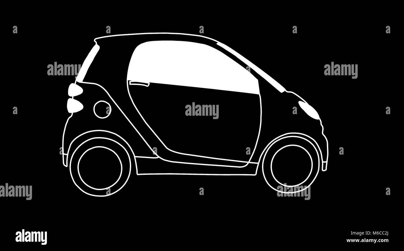 The white contour of car on black background Stock Photo - Alamy