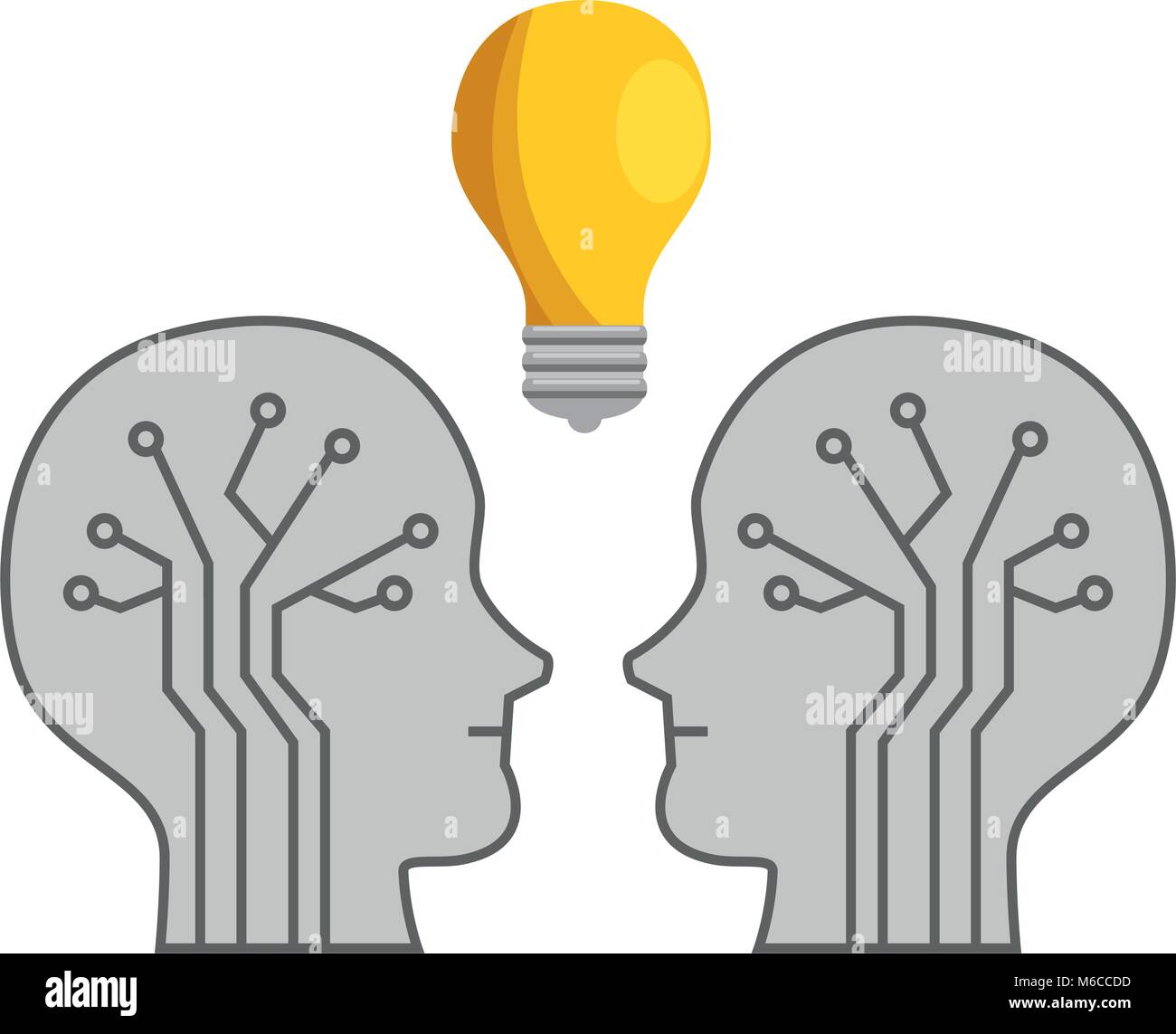 human profiles with electrical circuit and bulb Stock Vector Image ...