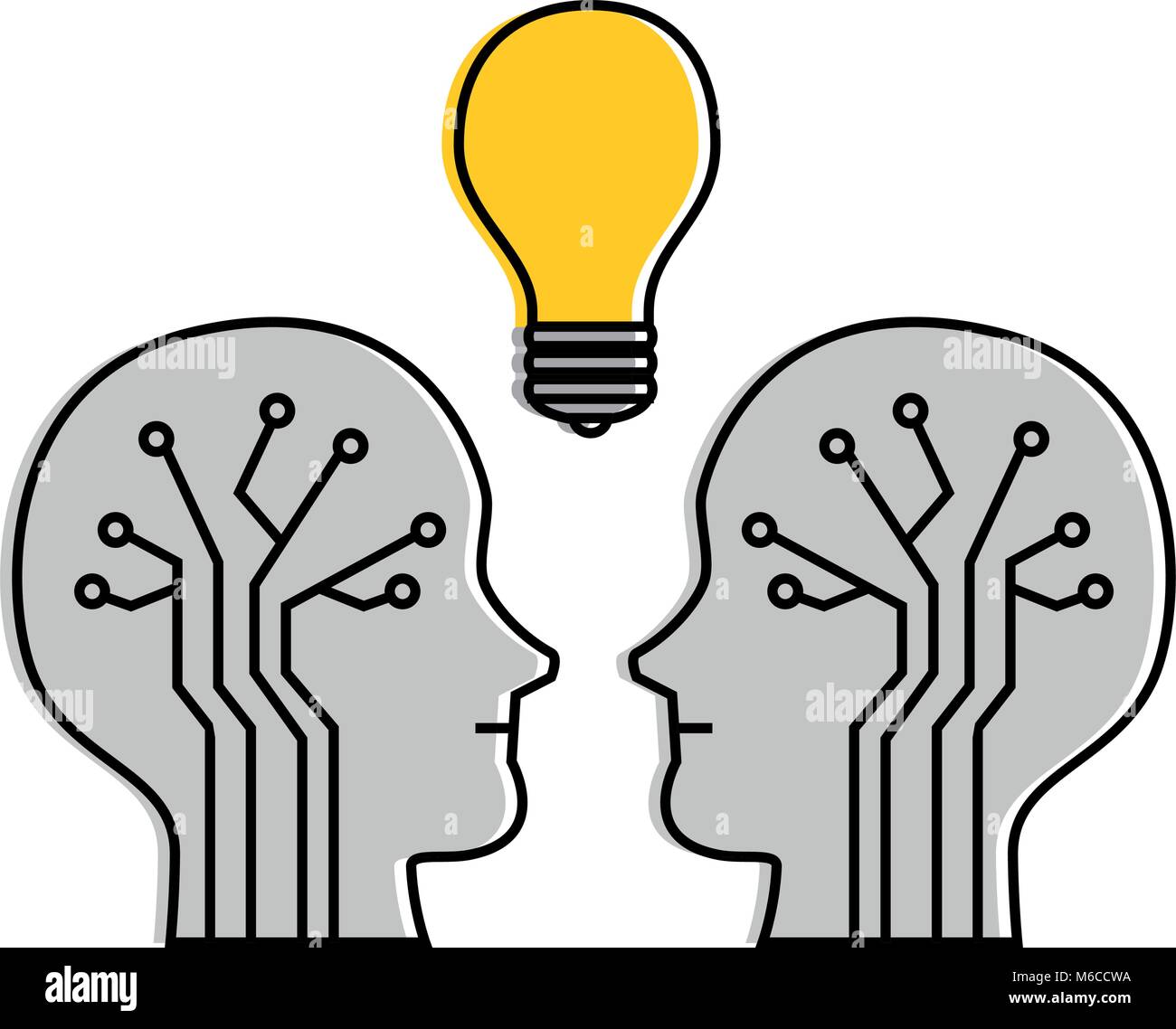 human profiles with electrical circuit and bulb Stock Vector Image ...