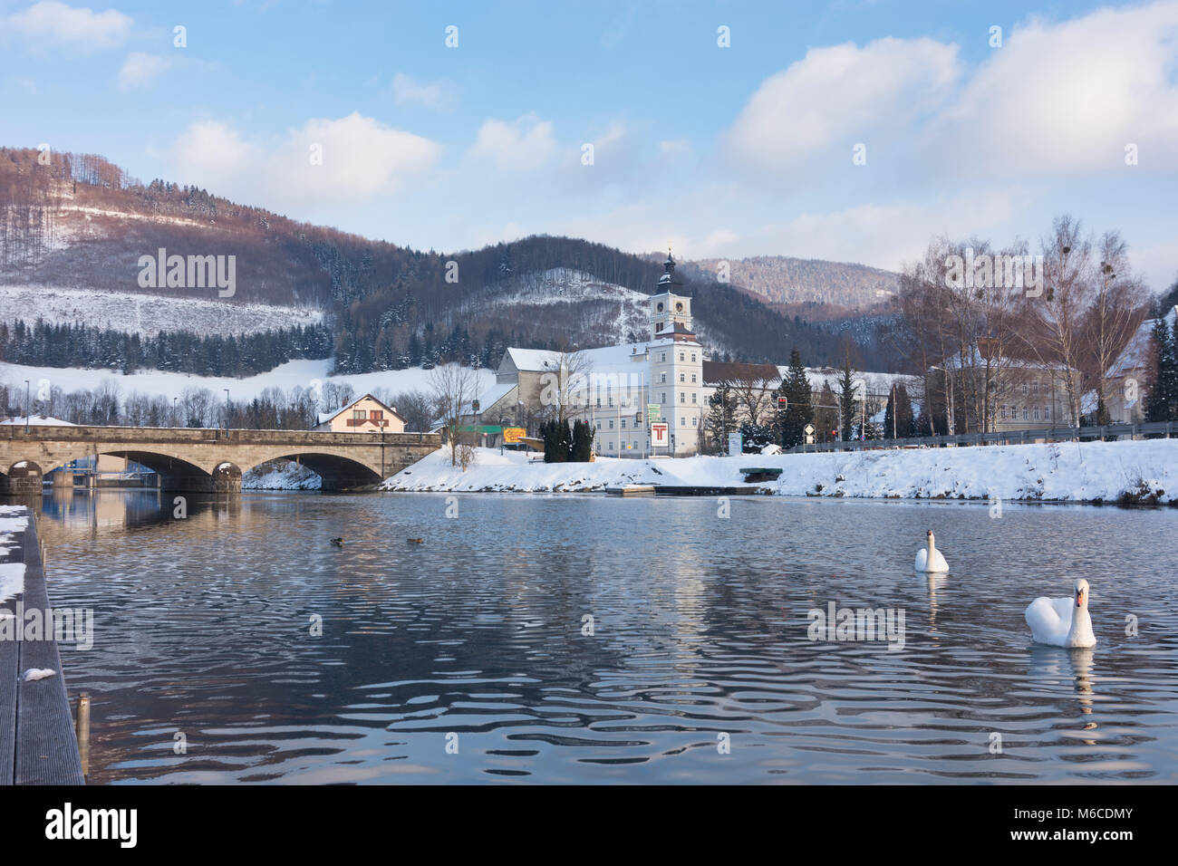 Lilienfeld: Stift Lilienfeld monastery abbey, river Traisen ...