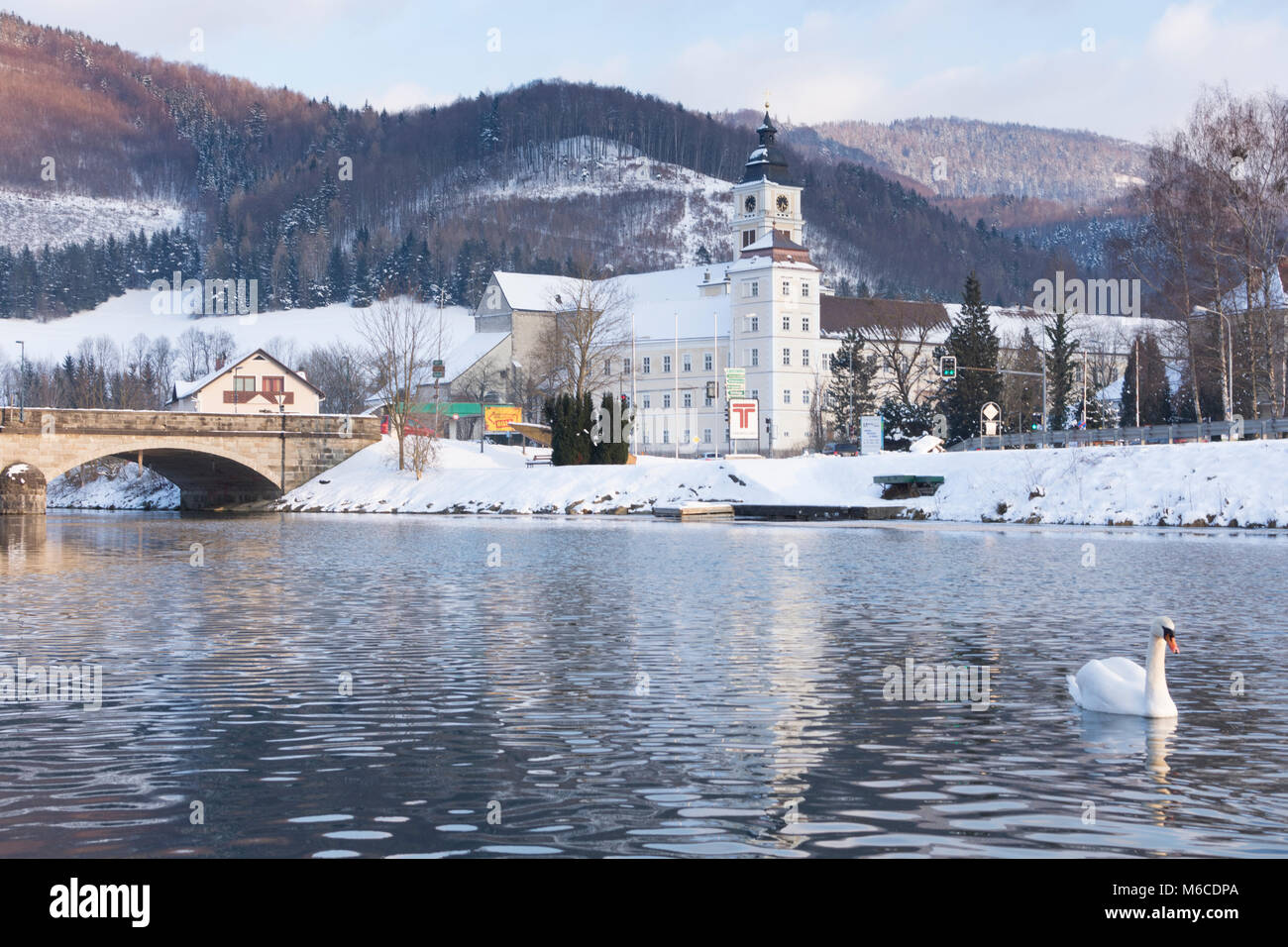 Lilienfeld: Stift Lilienfeld monastery abbey, river Traisen ...
