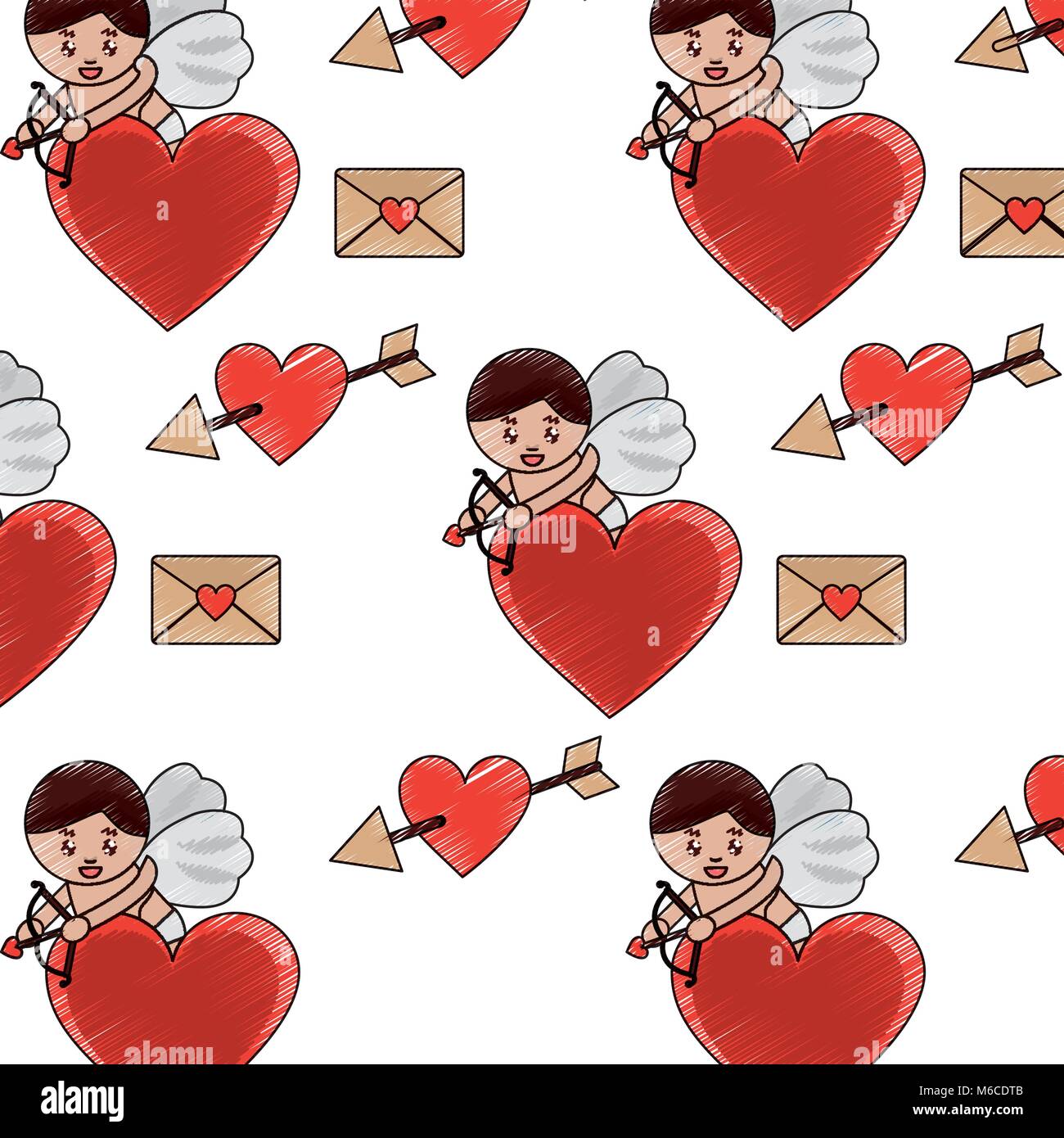 cupid heart love letter valentines day pattern image Stock Vector Image ...