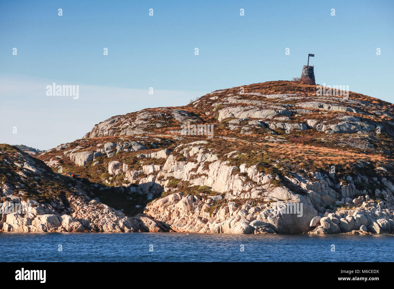 Stone Cairn, Norway. Traditional Scandinavian old navigation sea mark ...