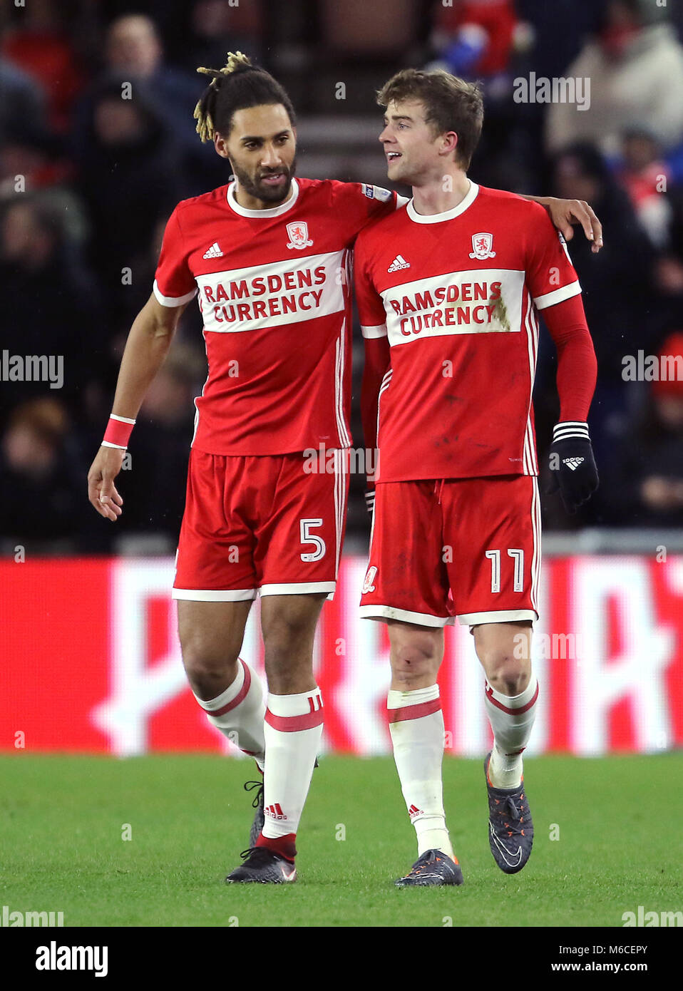 Middlesbrough's Patrick Bamford (centre) celebrates with Middlesbrough ...