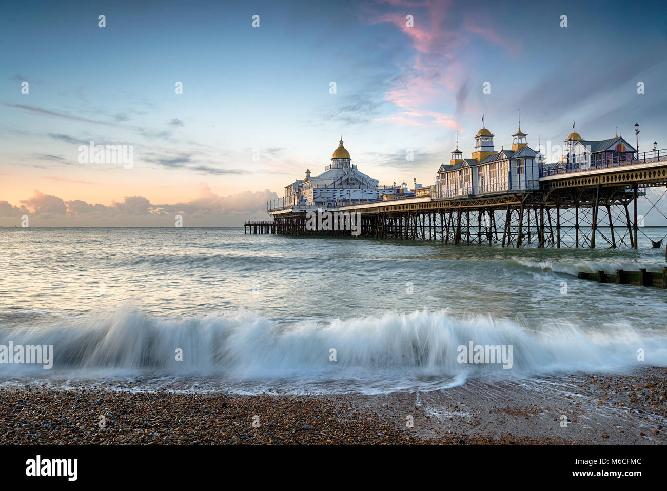The beach and pier at Eastbourne on the East Sussex coastline Stock ...