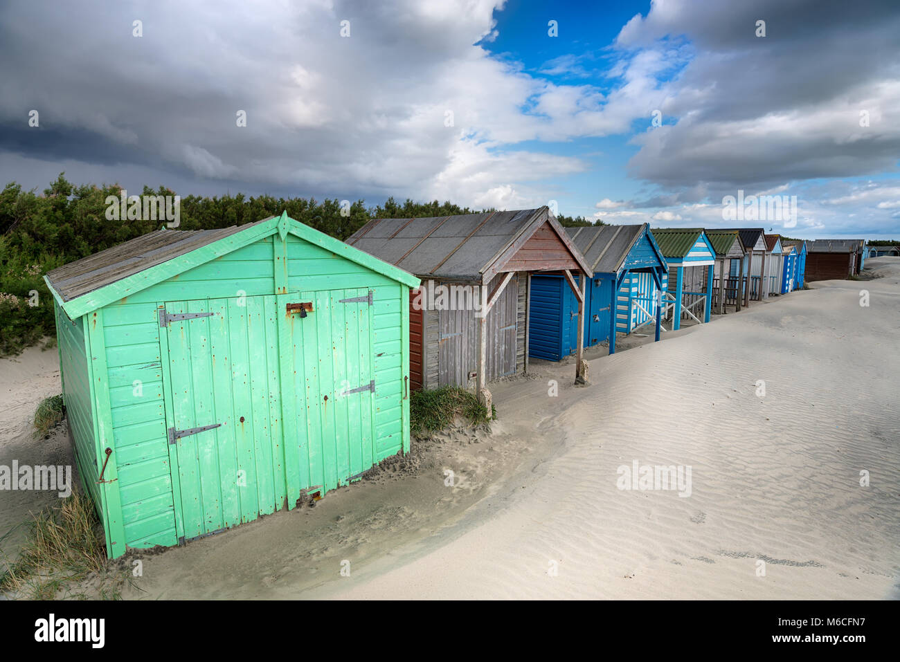 Pretty beach huts at West Wittering on the West Sussex coast Stock ...
