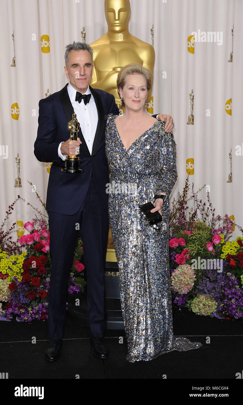Daniel Day Lewis and Merryll Streep 508 Press Room at the 85th Academy ...
