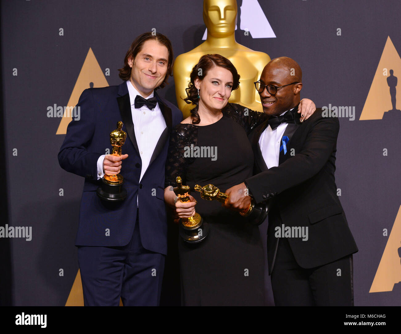 Adele Romanski, Barry Jenkins, Jeremy Kleiner 087 89th Academy Awards ( Oscars ), press room at ...