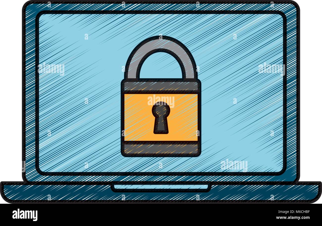 laptop computer security padlock technology cyber Stock Vector Image ...