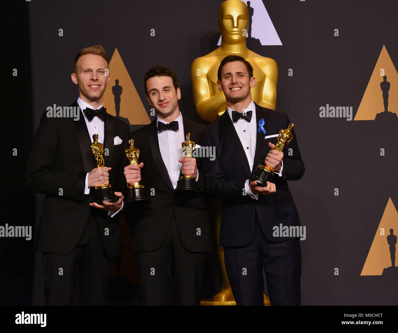 Benj Pasek, Justin Paul, Justin Hurwitz 89th Academy Awards ( Oscars ), press room at the Dolby ...