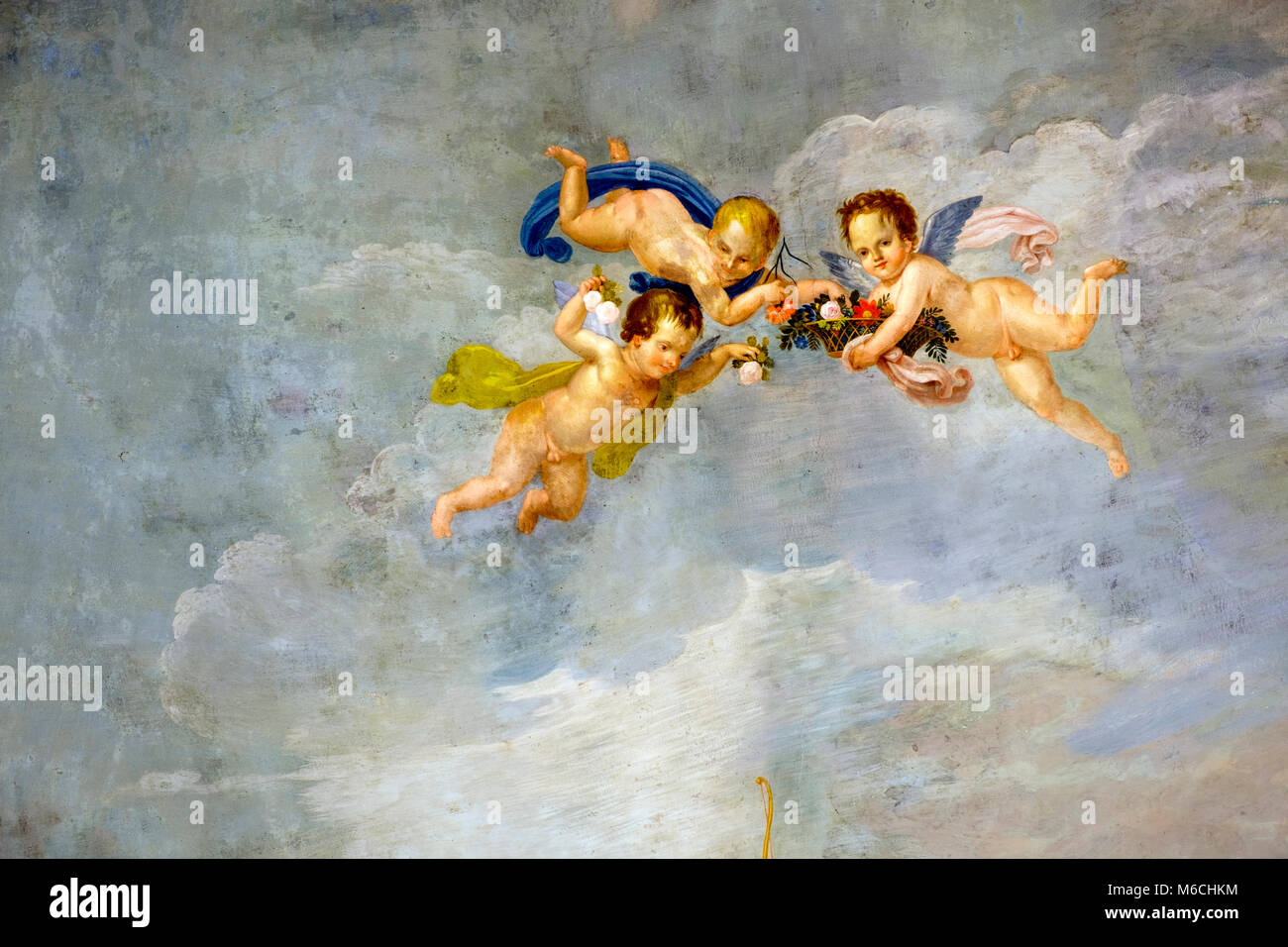 Fresco with three floating angels, putti, Palace of the Normans ...