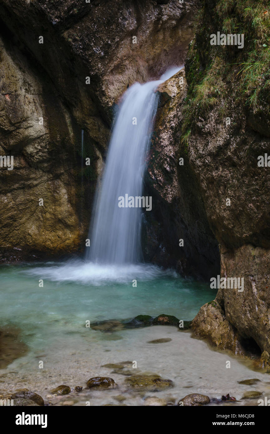 Waterfall, Wildbach in the Almbachklamm, Berchtesgadener Alps ...