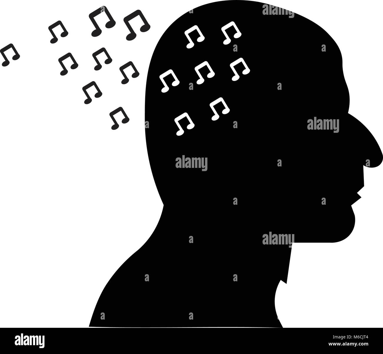 music notes in side head silhouette on white background Stock Vector ...
