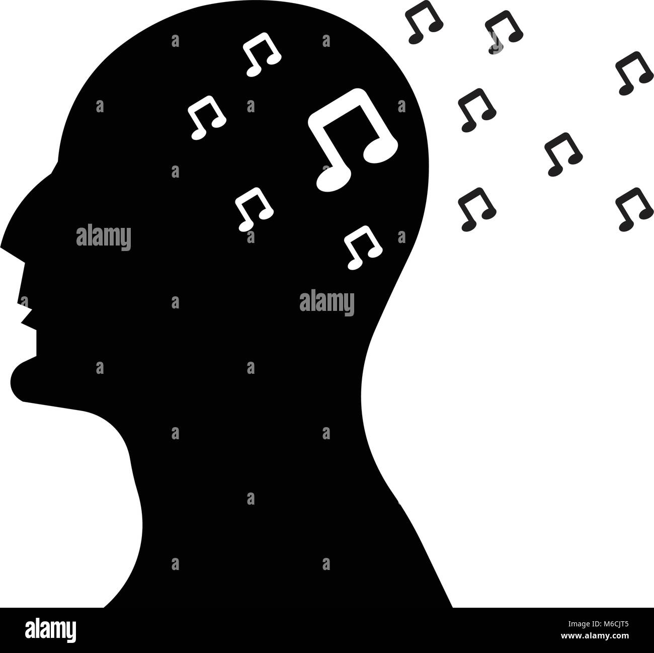 music notes in side head silhouette on white background Stock Vector ...