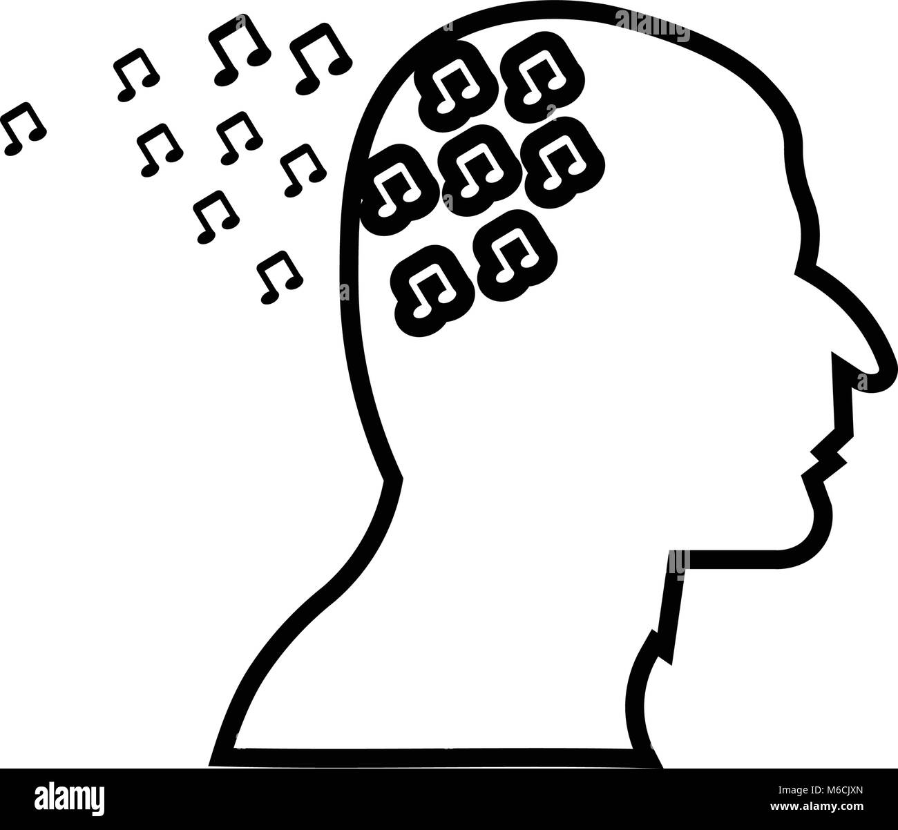 music notes in side head silhouette outline on white background Stock ...