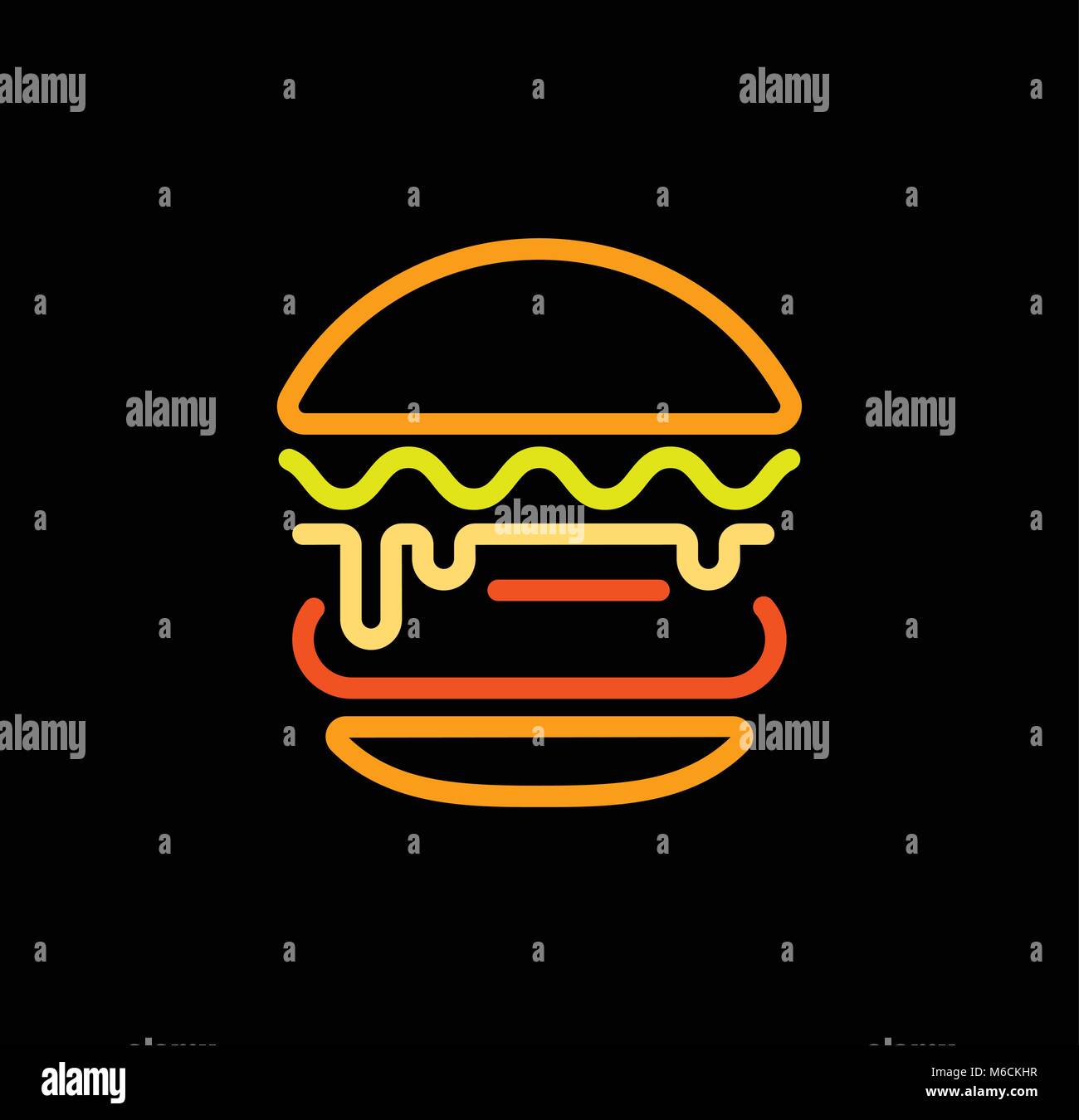Burger abstract outline vector logo template, fast food isolated line ...